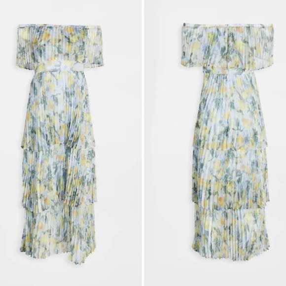 o.p.t | Dresses | Opt Malo Floral Pleated Tiered Off The Shoulder Midi ...